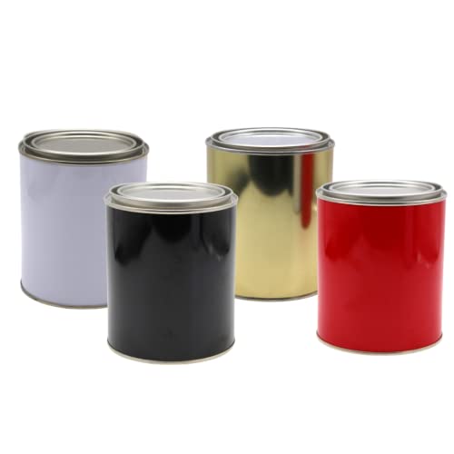 BLYSK Empty Metal Quart Paint Cans with Lids Paint Storage Containers Unlined Multipurpose for Art, Crafts DIY Free Can Open, Marker & Labels (4 White)