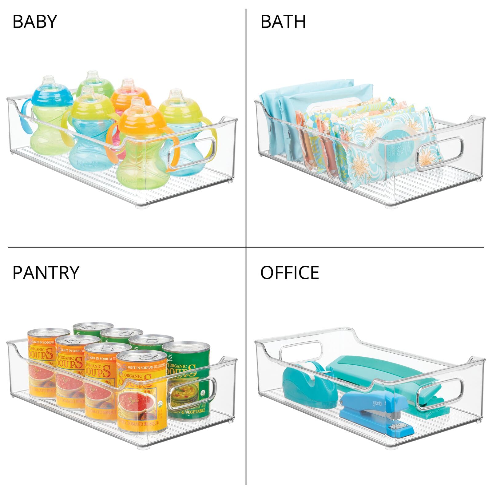 mDesign Wide Plastic Nursery Storage Container Bins with Handles for Organization in Cabinet, Closet or Cubby Shelves - Organizer for Baby Food, Bibs, Formula, and Burp Cloths - 2 Pack - Clear
