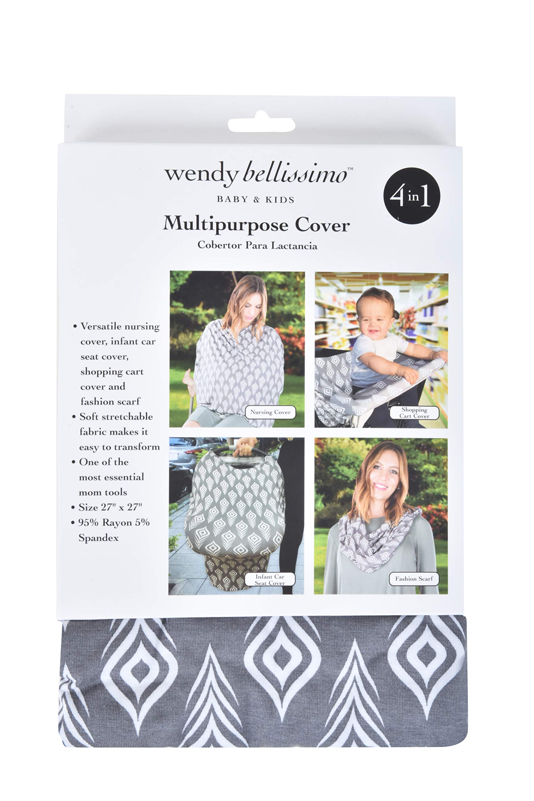 Wendy Bellissimo Multipurpose Shopping Cart and Highchair Cover, Nursing Cover, can be Used as Scarf, Infant Car Seat Cover, Feather Printing