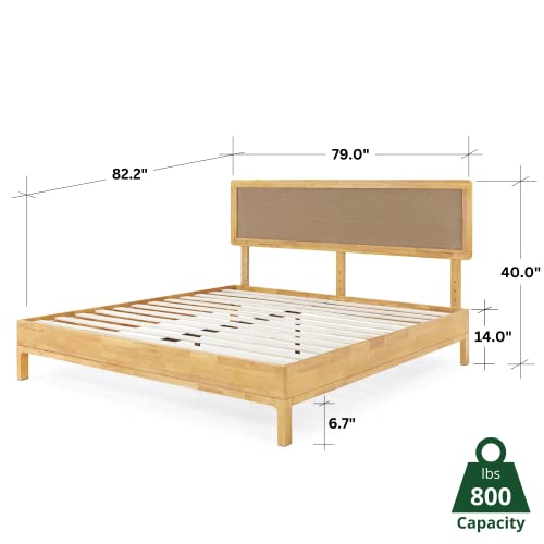 Bme Nipe 14 Inch Deluxe Bed Frame with Adjustable Headboard - Rustic & Bohemian Unique Style with Acacia Wood - No Box Spring Needed - 12 Strong Wood Slat Support - Easy Assembly - King, Natural
