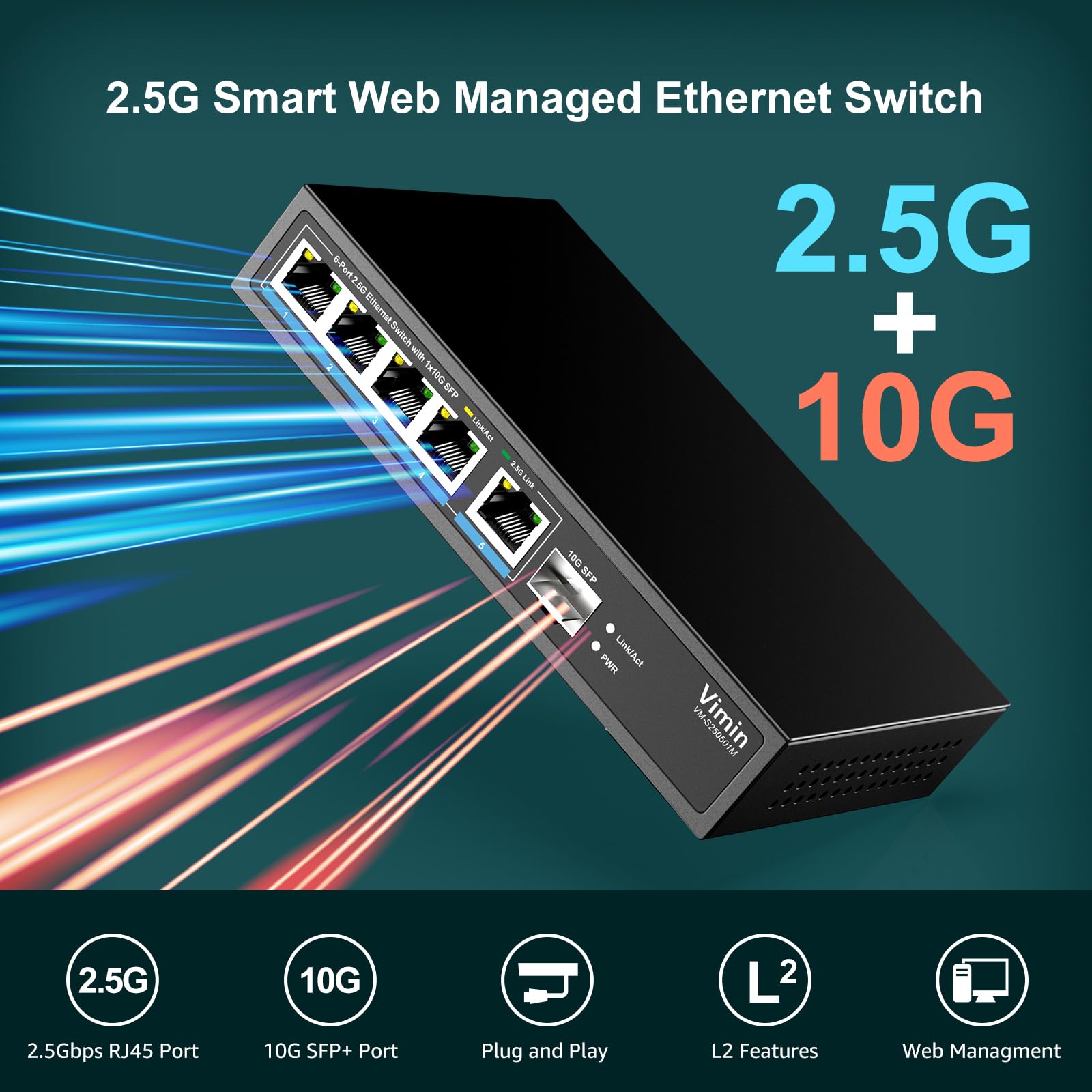 5 Port Gigabit Ethernet Switch Unmanaged,VIMIN Network Ethernet Splitter, Desktop or Wall Mount, Fanless, Plug and Play,Metal casing, Mini Body.VM-GS0500