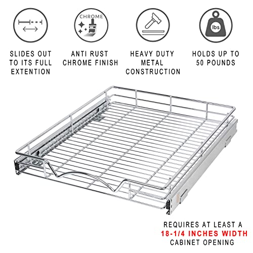 Hold N' Storage Pull Out Cabinet Drawer Organizer, Heavy Duty-with 5 Year Limited Warranty- Slide Out Shelves, -17βW x 21βD - Requires at Least a 18-1/4β Cabinet Opening, Steel Metal, Chrome Finish