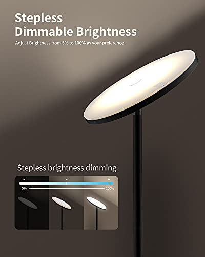 Floor Lamp, Nekteck Led Floor Lamps for Living Rooms, Bedrooms and Office, Torchiere Standing Pole Lamp with Modern Design and Touch Control, Tall room lamps with 30w/2000LM, 3000K Warm White