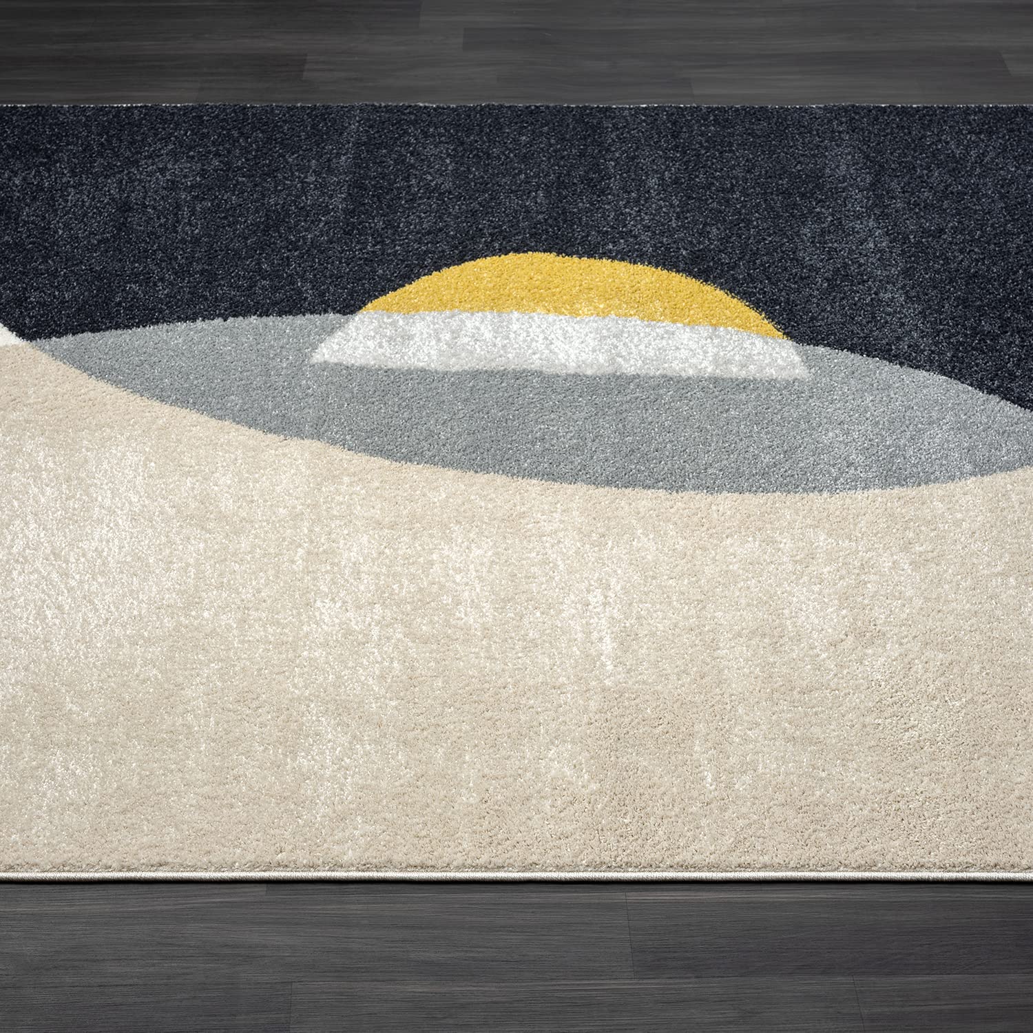 Abani Geometric Beige/Charcoal Yellow Area Rug - 8'x10' - Modern Half-Moon Design Mid-Century Deco - Easy to Clean - Durable for High Traffic Areas β Bedroom & Office - Medium Pile