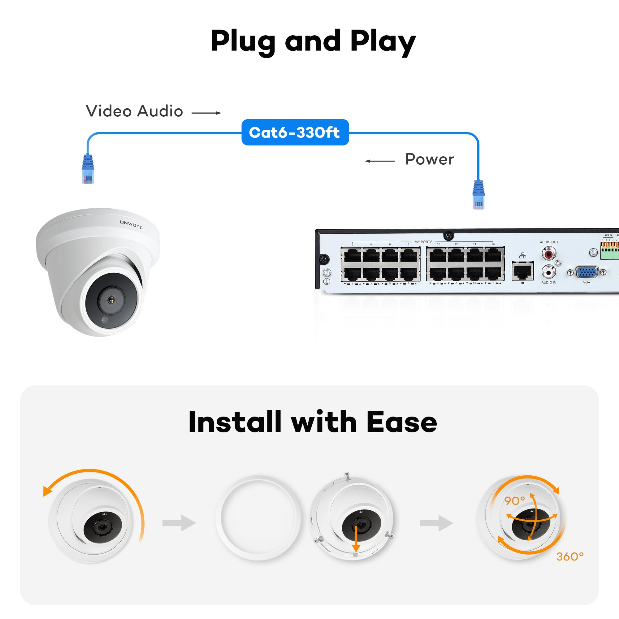 ONWOTE 6MP 3X Optical Zoom IP POE Security Camera with Audio, Outdoor Dome, 6 Megapixels 3072x2048 HD Camera, 2.8-8mm Motorized Lens, 100ft IR, IP66, Wide Angle, Add on Camera to PoE