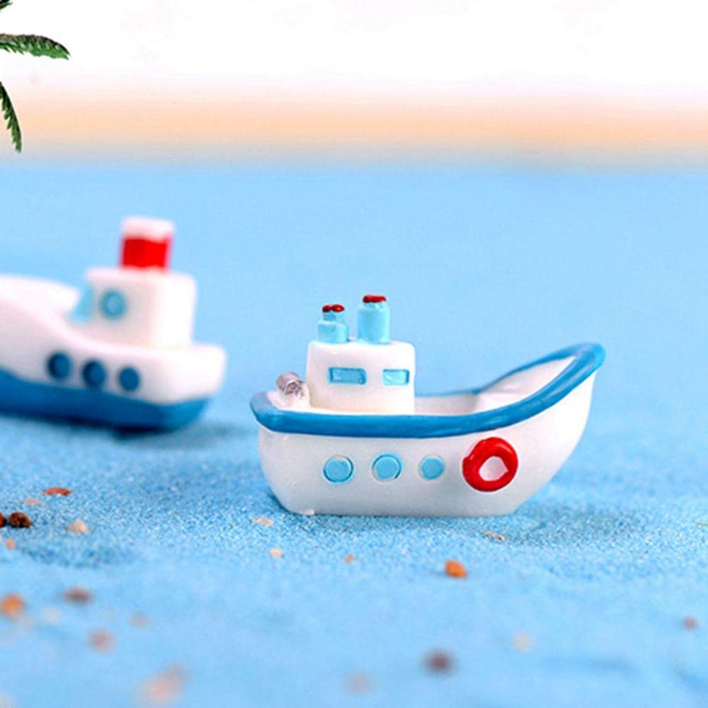 4 Pcs Yacht Ornaments, Resin Sea Boat Figurines Mini Fairy Garden Decorations, Bonsai Miniatures DIY Crafts Home Decors
