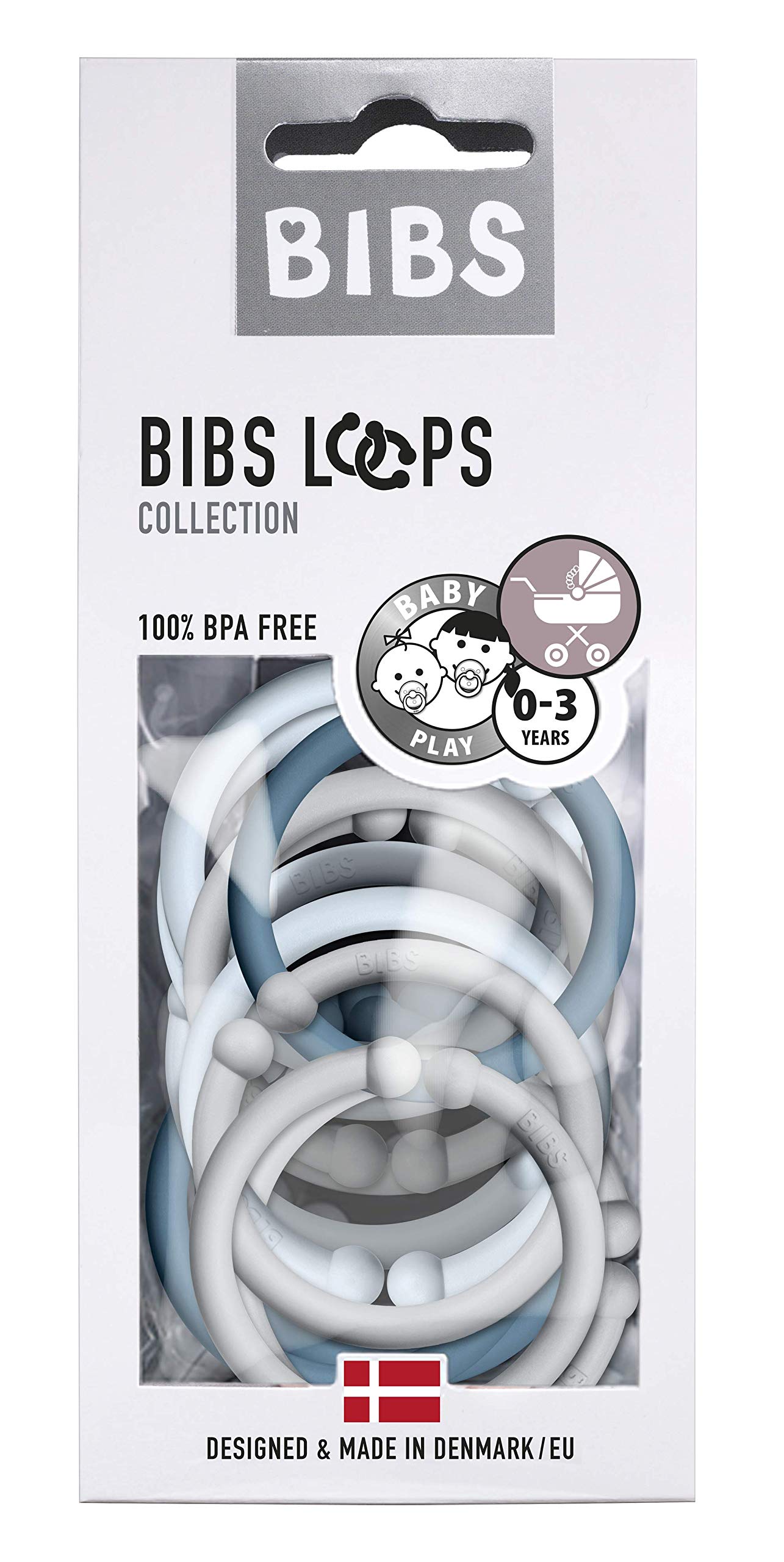 BIBS Loops 12-Pack, BPA Free, Made in Denmark, OneSize (0-36 Months), Cloud/Baby Blue/Petrol