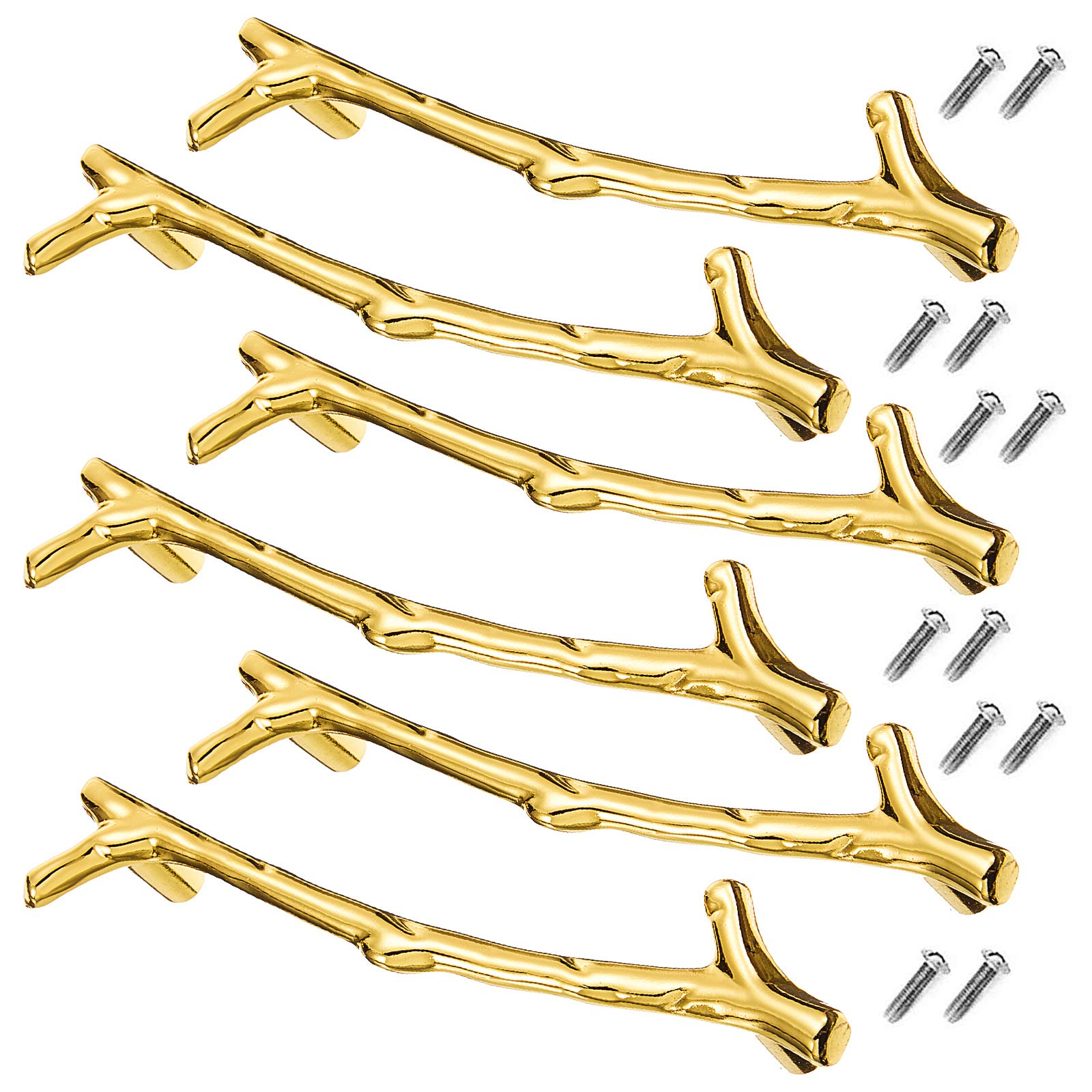 6 Pieces Tray Handles for Tray Molds Resin Tray Molds Handles Branches Shaped Stainless Steel Handles with Screw Sets for Silicone Serving Tray Mold, 4.8 Inch (Gold)