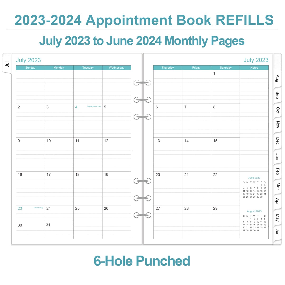 2024 Planner Refills - 7-Hole Punched Appointment Book Refills from Now-June 2024, Refill Planner with Monthly Tabs, 5-1/2" x 8-1/2", Desk/Size 4, Leaf