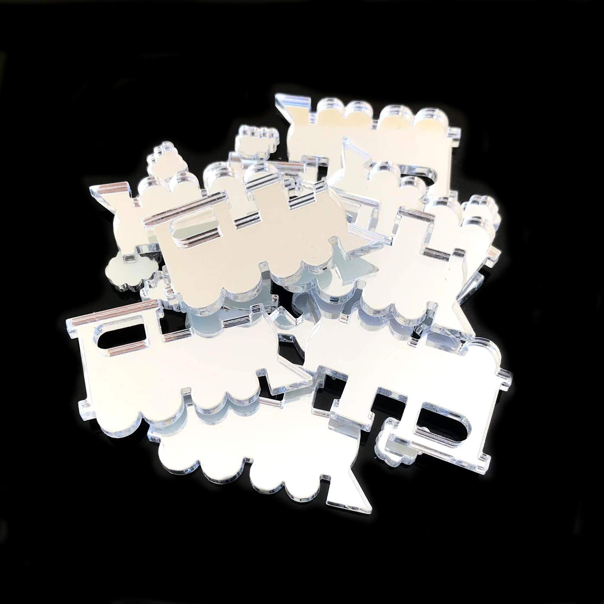 Super Cool Creations Steam Train Shaped Crafting Mirrors, Set of 10, Many Colours, Shatterproof Acrylic, Orange, Pack of 10 x 7cm