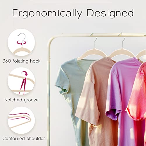 Sleek Pick Premium Velvet Hangers, Ivory, 60 Pack, 9.2β x 17.4β Non-Slip Felt Hangers, Heavy Duty Ultra Slim Clothes Hangers, Space-Saving Pants Hangers, Rotatable Hooks, Contoured & Notched Shoulders