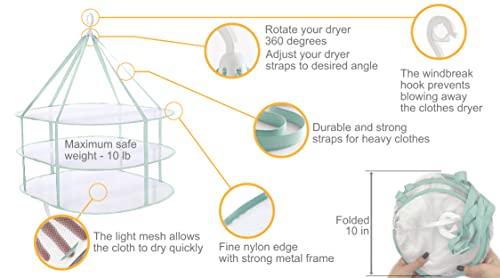 AMBER CAT | 𝓐𝓜𝓑𝓔𝓡 𝓒𝓐𝓣 | 3-Tier Sweater Drying Rack Mesh | Foldable Hanging Dryer | Laundry Mesh Drying Rack | Foldable Clothing Dryer Racks Collapsible (3 Tier Green)