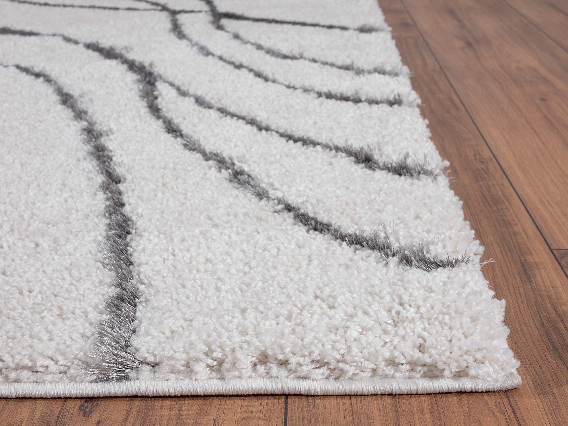 Abani Unique Boston Collection 5'3" x 7'6" Shag Area Rug - Cozy Soft & Plush Ivory Accent Rug Rugs
