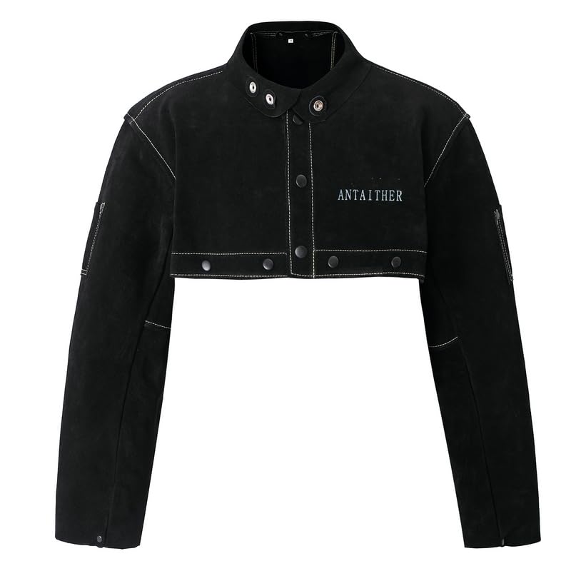 ANTAITHER Split Cowhide Leather Welding Cape Sleeve with Removable 20" Apron - Black, Heat and Flame Resistant (M)