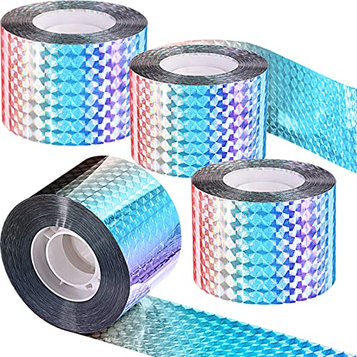 4 Roll Bird Tape Thick Tape Bird Tape Outdoor Double Side Bird Scare Ribbon Bird Device, Scare Birds Away, Pigeon, Woodpecker, Geese, 2 Inch, 1440 ft Total