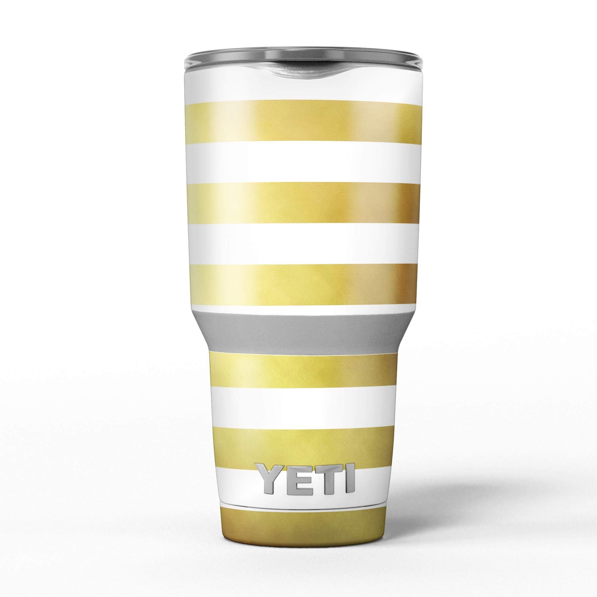 Design Skinz The Gold and White Horizontal Stripes - Skin Decal Vinyl Wrap Kit Compatible with The Yeti Rambler Cooler Tumbler Cups