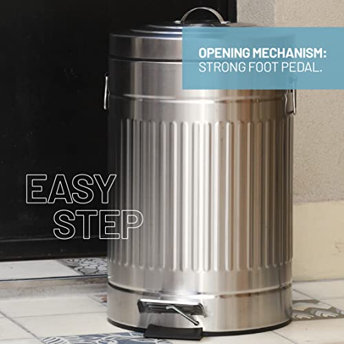 AWENN - Kitchen Garbage Trash Can with Lid and Pedal - Touchless Round Shape Waste Bin - Galvanized Iron Dustbin for Kitchen, Bathroom, Office and Outdoors (3.2 Gallon β 12 Liters)