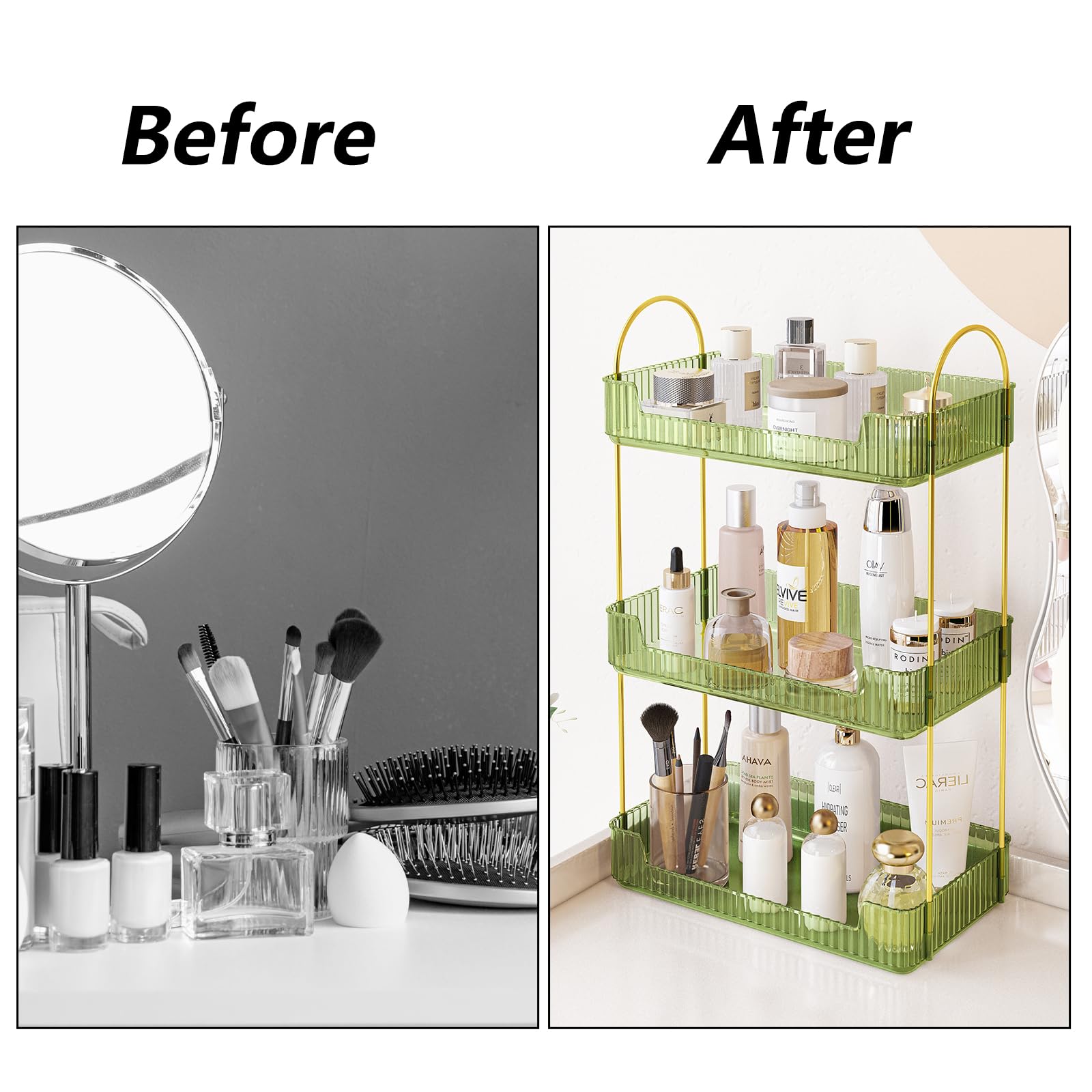 Fixwal Bathroom Counter Organizer, 3 Tier Transparent Countertop Storage for Cosmetics, Skincare, Perfume, Makeup Organizer for Vanity, Spice Rack for Kitchen (Green)