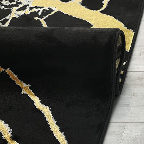 Antep Rugs Babil Gold 5x7 Marble Abstract Modern Indoor Area Rug (Black, 5'3" x 7')