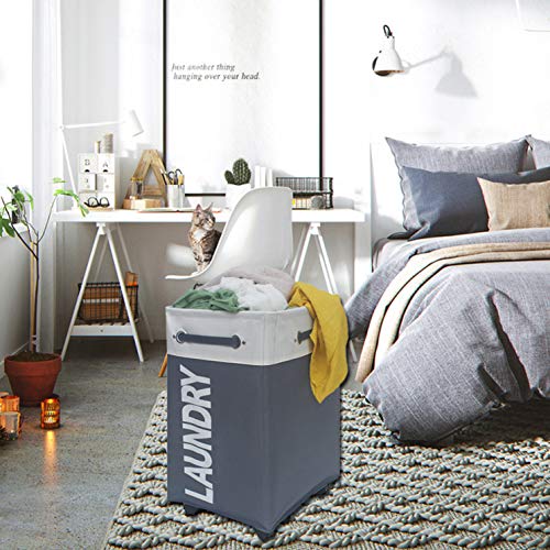 Cleversion Laundry Basket with Wheels-Waterproof Rolling Laundry Hamper –Dirty Clothes Hamper for Laundry(Dark Gray&Beige)