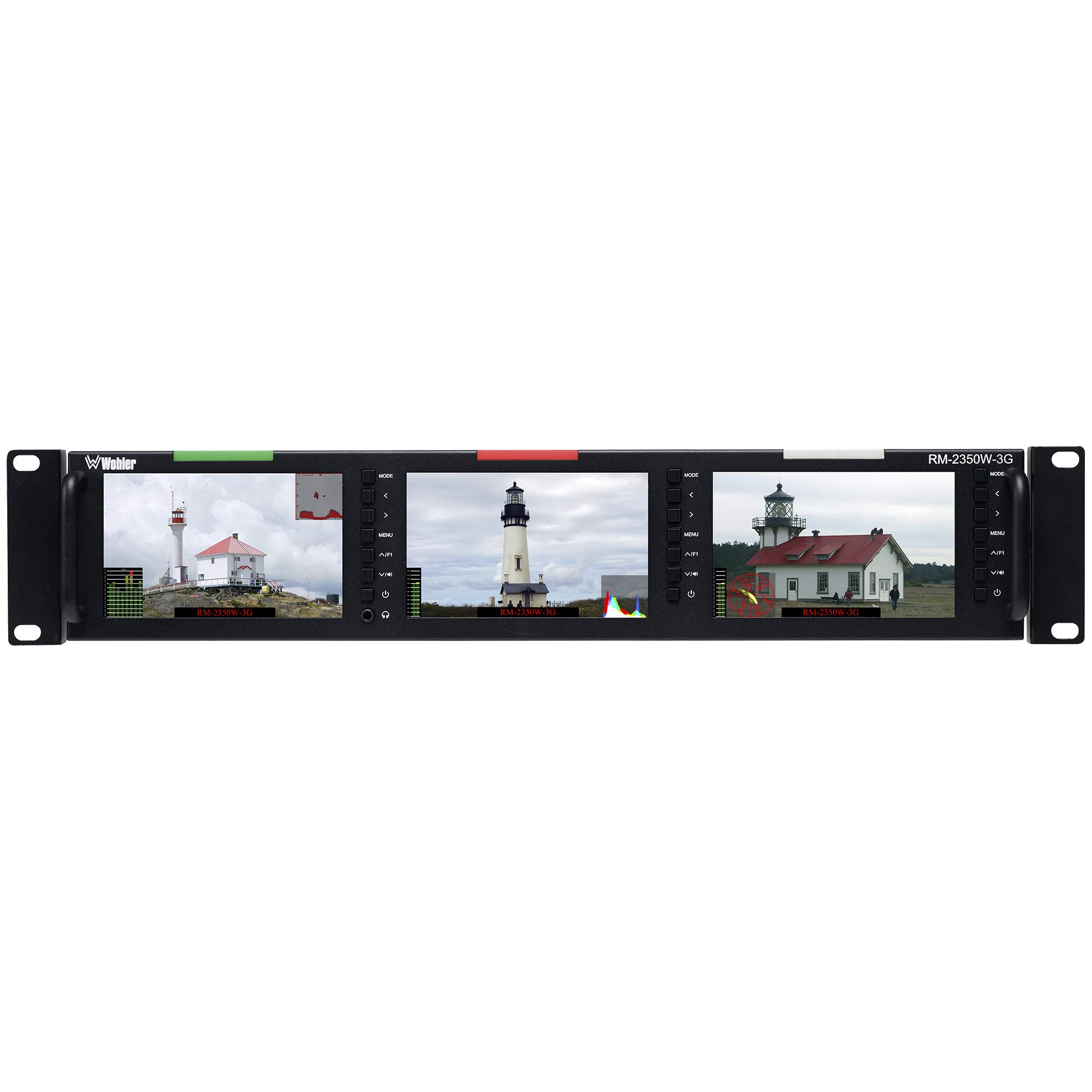 WW WOHLER RM-2350W-3G Triple 5.0″ LCD Video Monitor, 3G/HD/SD-SDI, Composite, HDMI, Audio/Video Metering, 2RU