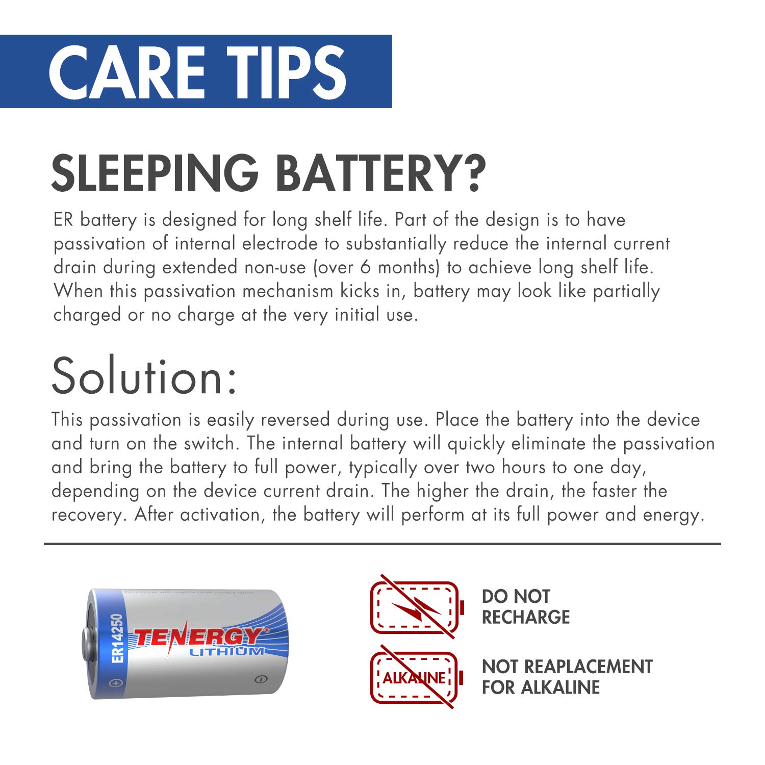 Tenergy High Capacity 3.6V 1/2 AA Lithium Battery, 1200mAh ER14250 Non-Rechargeable Batteries for Window Sensors, Alarm Systems, Home Security Sensors, Utility Meters, UL Certified, 4 Pack