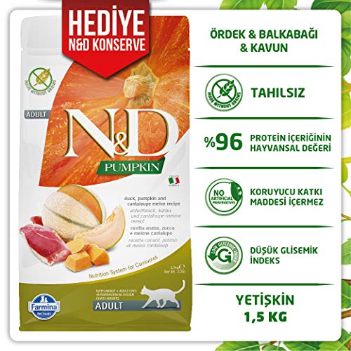 Farmina N&D, Pumpkin Duck Pumpkin and Cantaloupe Melon Recipe Adult Dry Cat Food, 3.3lb