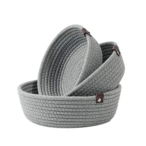 Goodpick 3pack Small Basket - Woven Storage Basket for Living Room Bathroom Storage Basket for towels Cute Round Basket for Baby Toy Storage Home Storage Baskets for Shelves Gift Baskets, Gray