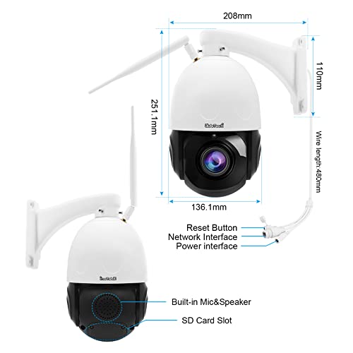 JideTech 5MP PTZ Camera Outdoor, 20X Optical Zoom Smart WiFi IP Camera with 360° Rotate,1000ft View Distance,SDM Array IR Night Vision,Auto-Tracking Detection Alarm,2-Way Audio,IP66 Waterproof