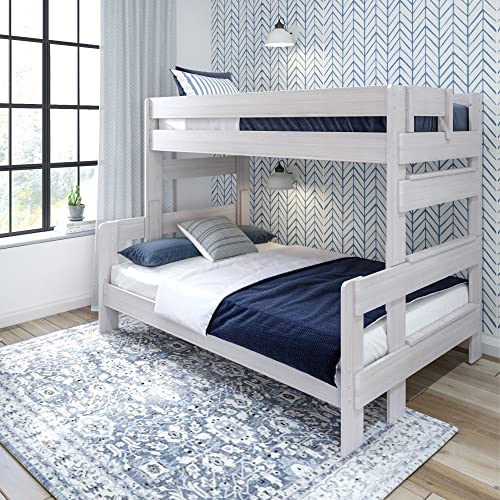Plank+Beam Rustic Wood Bunk Bed, Solid Wood Twin-Over-Full Bed Frame, Heavy-Duty Bunk Bed for Adults, No Box Spring Needed, White Wash