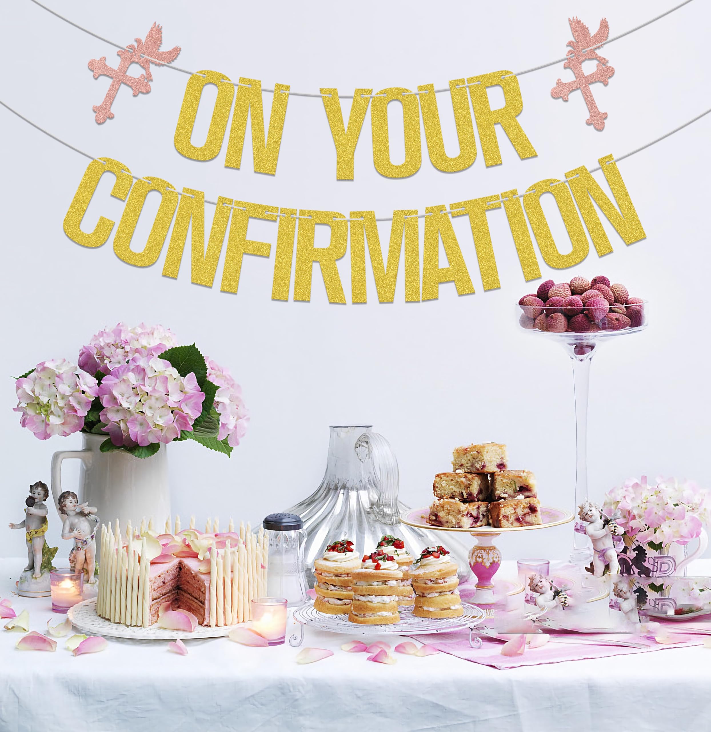 On Your Confirmation Banner, Holy Confirmation Banner Decorations, Bachelorette, Engagement, Bridal Shower, Wedding Anniversary Party Decorations Supplies Gold Silver Glitter