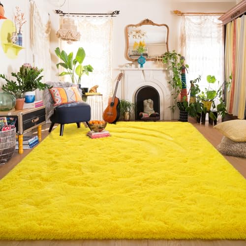 Amearea Premium Soft Fluffy Area Rug Modern Shag Carpet, 5' x 7', Fuzzy Plush Rugs for Living Room Bedroom Kids Room Home Decor, Nursery Non Slip Indoor Shaggy Carpets, Yellow
