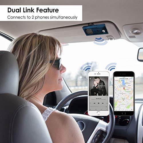 Avantree CK11 Bluetooth 5.0 Hands Free Cell Phone Car Kit, 3W Loud Speakerphone, Support Siri Assistant, Motion AUTO ON, Volume Knob, Wireless in Car Handsfree Speaker with Visor Clip β Blue