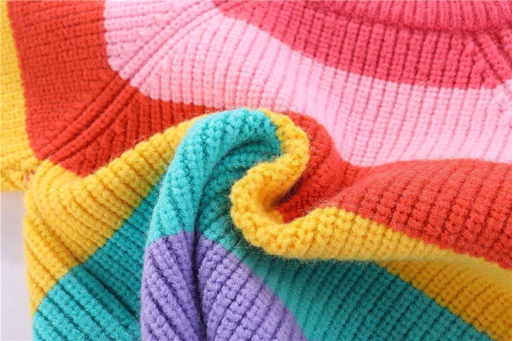Mud Kingdom Fall Tops Baby Boys Girls Rainbow Stripes Ribbed Knit Color Block Long Sleeve Sweater Pink 12-18 Months
