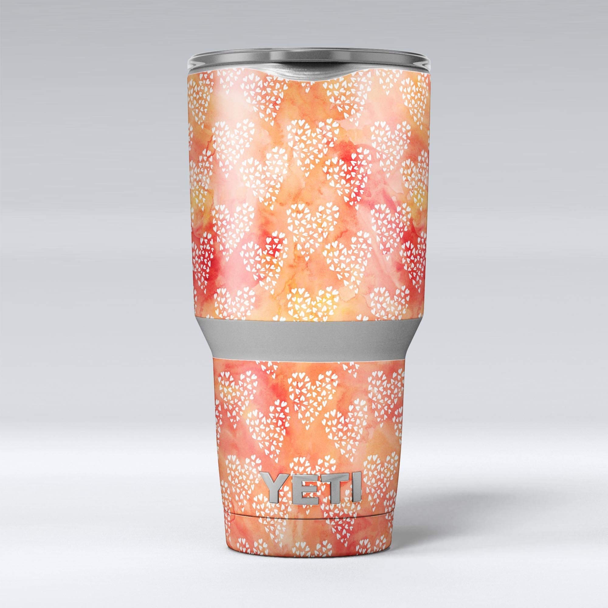 Design Skinz Watercolored Fire with White Tiny Hearts - Skin Decal Vinyl Wrap Kit Compatible with The Yeti Rambler Cooler Tumbler Cups