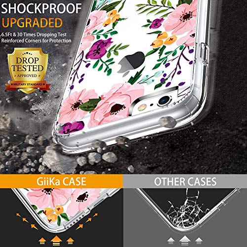GiiKa iPhone 6 6s Case with Screen Protector, Not 6 Plus Clear Heavy Duty Protective Case Floral Girls Women Shockproof Hard PC Case with Slim TPU Bumper Cover Phone Case for iPhone 6s, Small Flowers