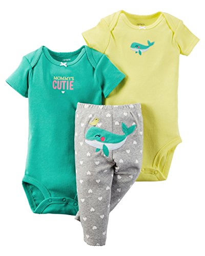 Carter's Girl "Whale" 3-Piece Bodysuit & Pants Set; Yellow, Green & Gray NB