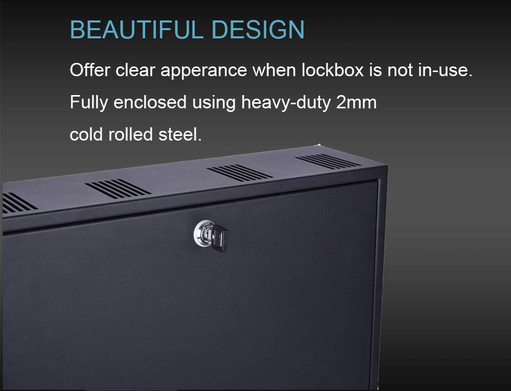 Kenuco Heavy Duty 16 Gauge Steel DVR Security Lockbox with Fan and Swing Open Top (18'' x 18'' x 5'' Black)