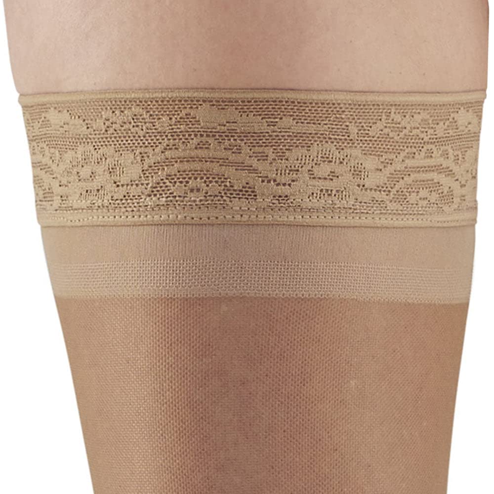 Ames Walker AW Style 4 Sheer Support 15-20 mmHg Moderate Compression Closed Toe Thigh High Stockings w/Top Band Taupe Xlarge