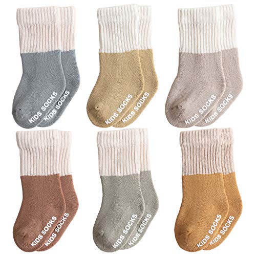 Belsmi 6 Pack Baby Socks Aniti Slip Non Skid Long Socks Toddler Newborn Infant Thick Warm Winter Sock (Thick Terry C, S (6-12 Months))