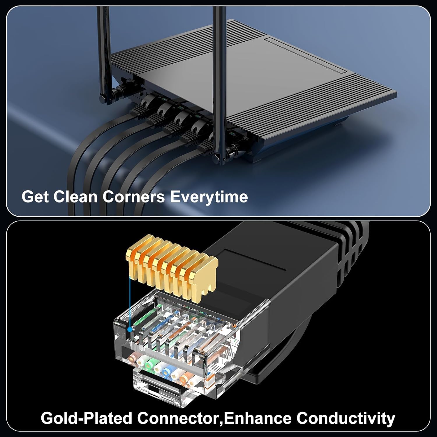 Cat 6 Ethernet Cable 5ft (6 Pack) (at a Cat5e Price but Higher Bandwidth) Flat Internet Network Cables - Cat6 Ethernet Patch Cable Short - Black Computer LAN Cable with Snagless RJ45 Connectors
