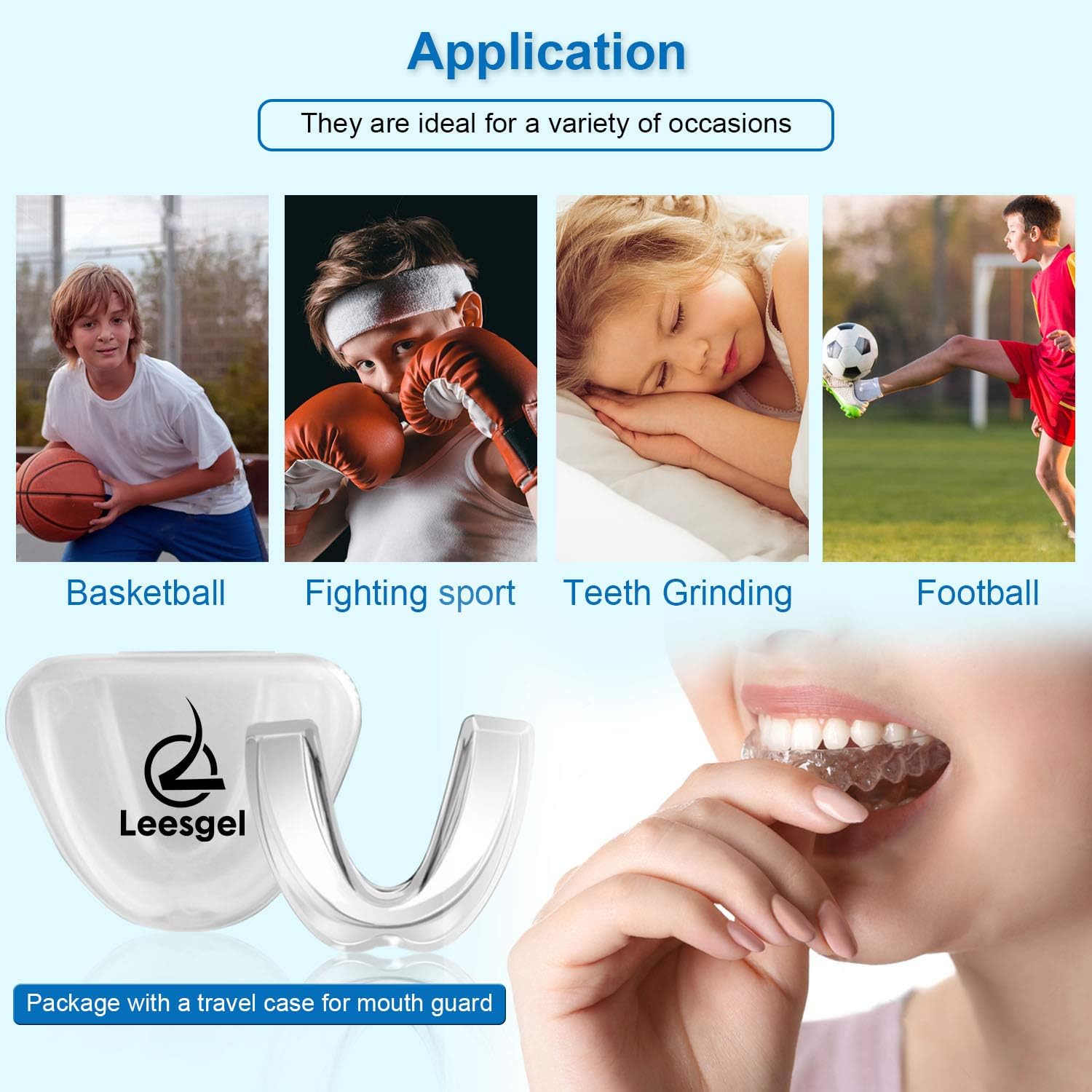 Leesgel Kids Mouth Guard for Grinding Teeth, Teeth Grinding Mouth Guard for Sleep, Kids Moldable Custom Night Bite Guards, Clenching, Bruxism, Sport Athletic, Whitening Tray (4 Pack)
