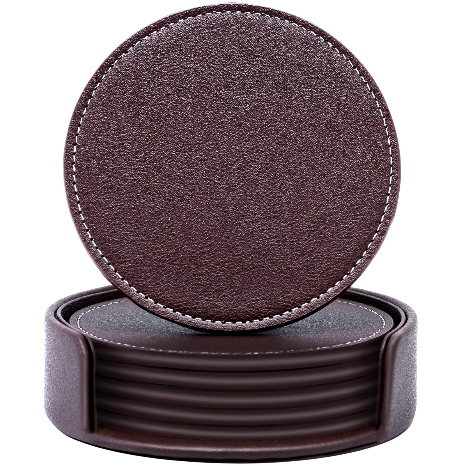 365park Coasters,PU Leather Coasters for Drinks Set of 6 with Holder-Coffee Drink Coasters for Home/Office/Kitchen/Bar, Protect Your Furniture from Stains
