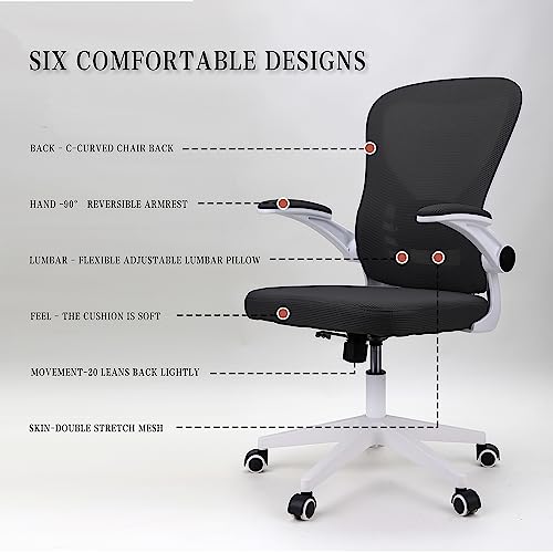 Desk Chair Ergonomic Office Chair Breathable Mesh Chair High-Back Computer Chair with Adjustable Height Headrest Flip-Up Arms and Lumbar Support Executive Rolling Swivel Black