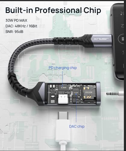 JSAUX USB C to 3.5mm Headphone and Charger Adapter, 2-in-1 USB C to AUX Mic Jack with PD 60W Fast Charging for Stereo, Earphones,Compatible with Galaxy S20/S21/S22 Note 20/10, Pixel 2/3/4 XL,-Grey