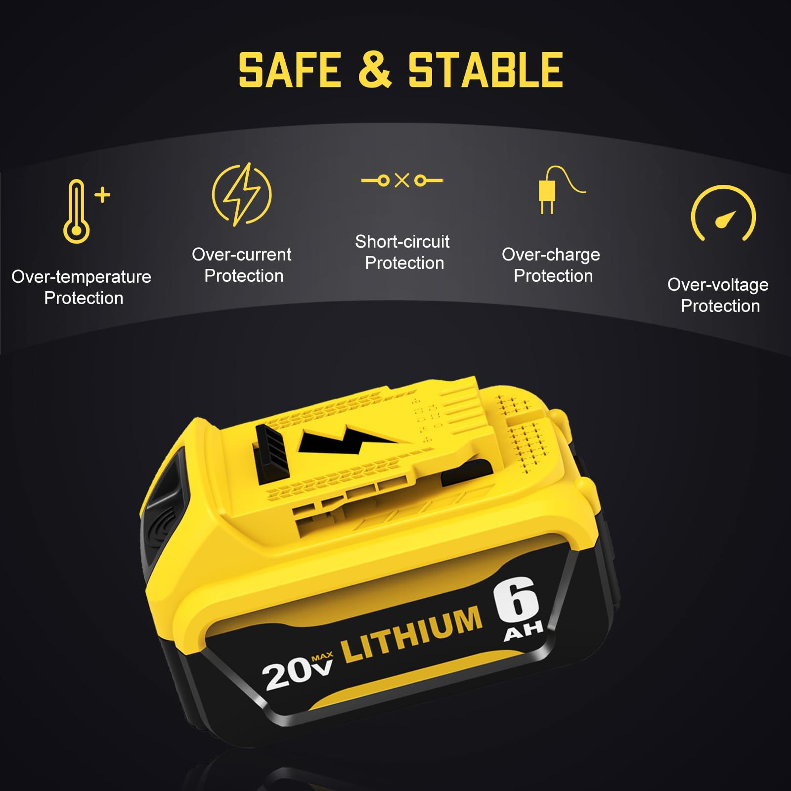4Packs 6.0Ah Replacement for Dewalt 20v Max Battery Compatible with Dewalt 20 Volt Battery Lithium Compatible with Dewalt Battery 20v DCB201 DCB203 DCB207 DCB205 DCB204 DCB206 Cordless Tools (Yellow)
