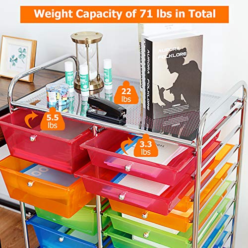 HAPPYGRILL 15 Drawer Storage Drawer Cart Organizer Cart Tools Office School Utility Cart Paper Organizer Rolling Storage Cart with Wheels