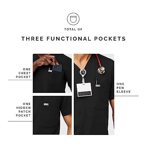 FIGS Leon Three-Pocket Scrub Top for Men - Black, L