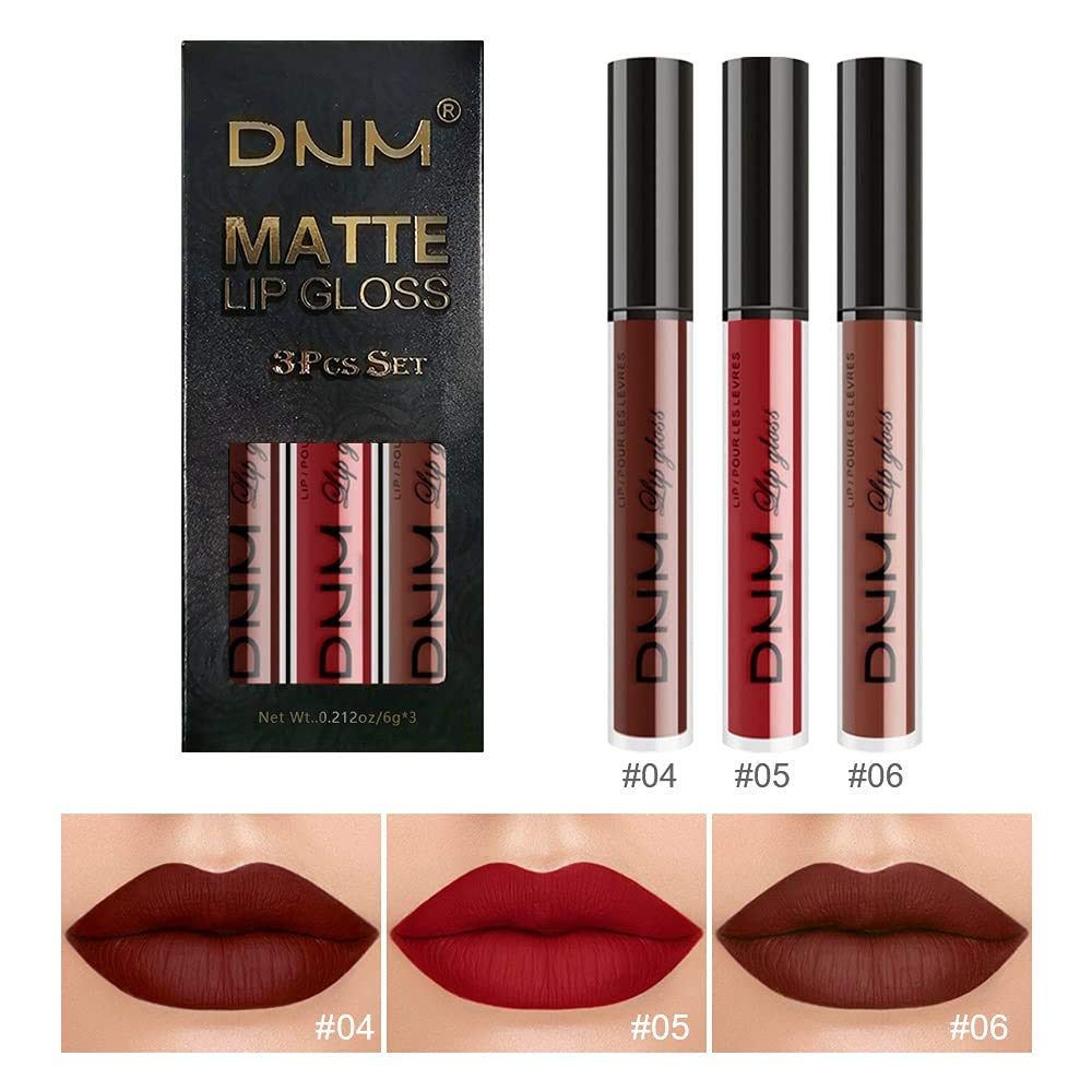 3Pcs Dark Black Blue Purple Matte Lipstick Sets, Matte Lipstick Lip Stain Waterproof Lip Gloss Gift Set Matt Lipsticks Set Matt Liquid Makeup Lipstick Kit 07