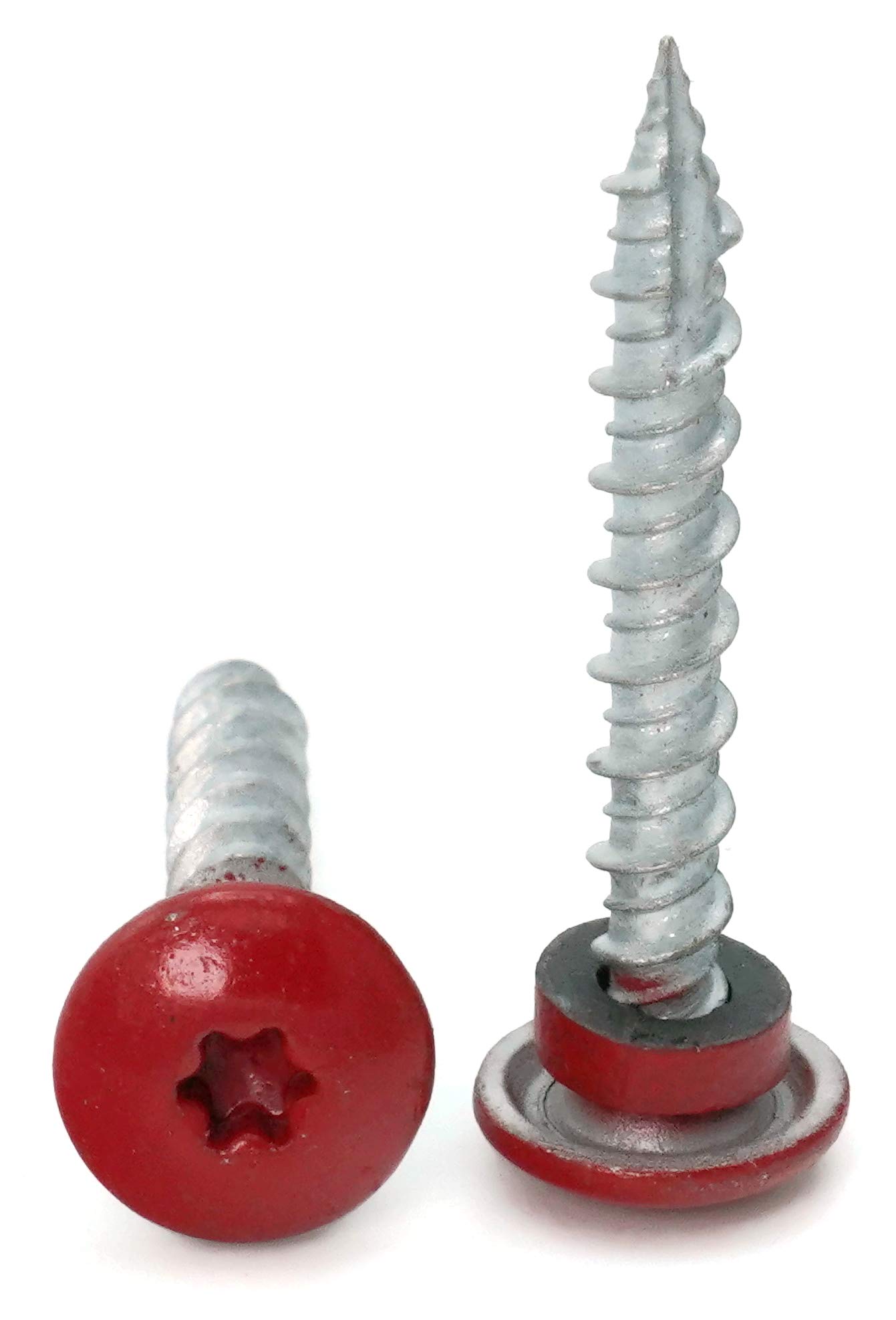 Low Profile Mechanical Galvanized Roofing Screws Crimson Red Finish - #10 x 1" Qty 100